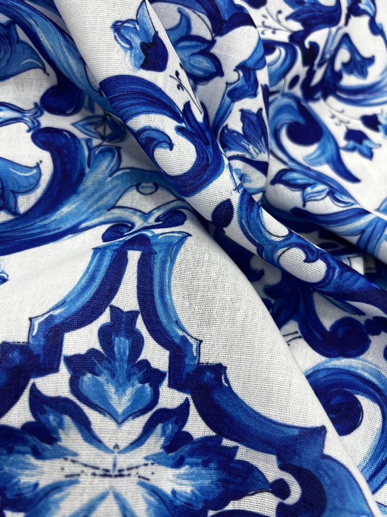 Italian Design Majolica Linen Fabric, Fabric by the Yard, Fashion ...