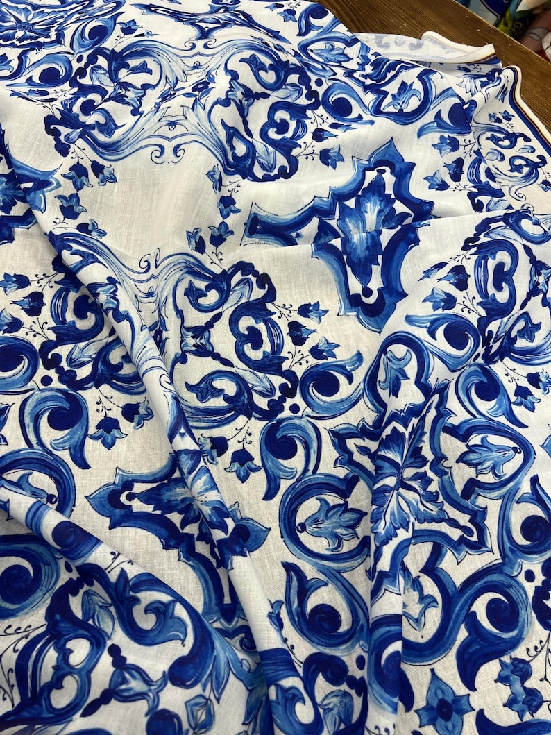Italian Design Majolica Linen Fabric, Fabric by the Yard, Fashion ...