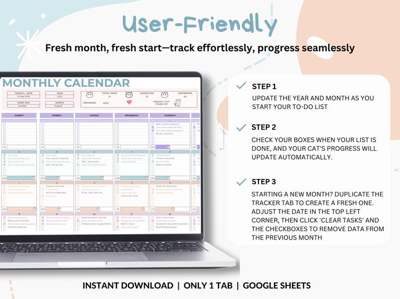 Smart Calendar One Tab Google Sheet, Monthly Planner, Task Tracker, to ...
