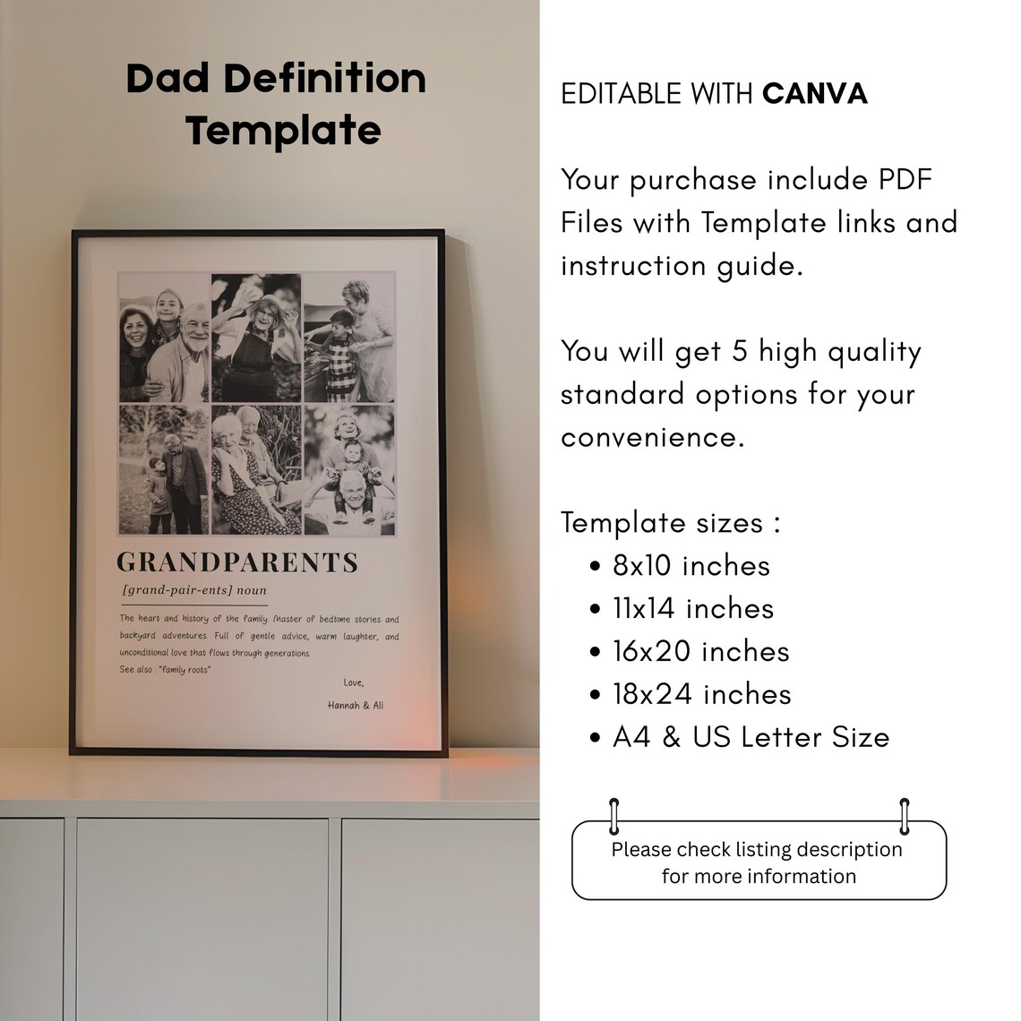 6 Dad Definition Editable Canva Template Bundle, Customizable Father's ...
