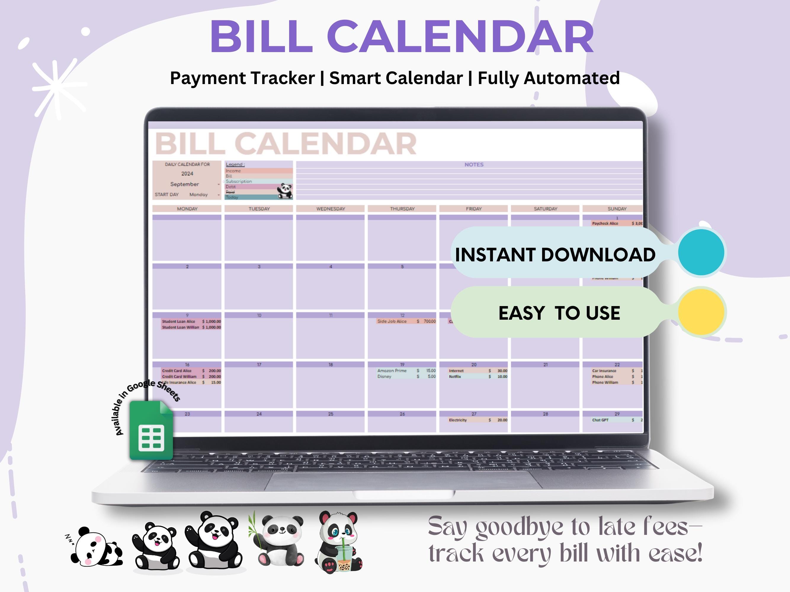 Bill Tracker Spreadsheet, Monthly Bill Calendar, Google Sheet Bill ...