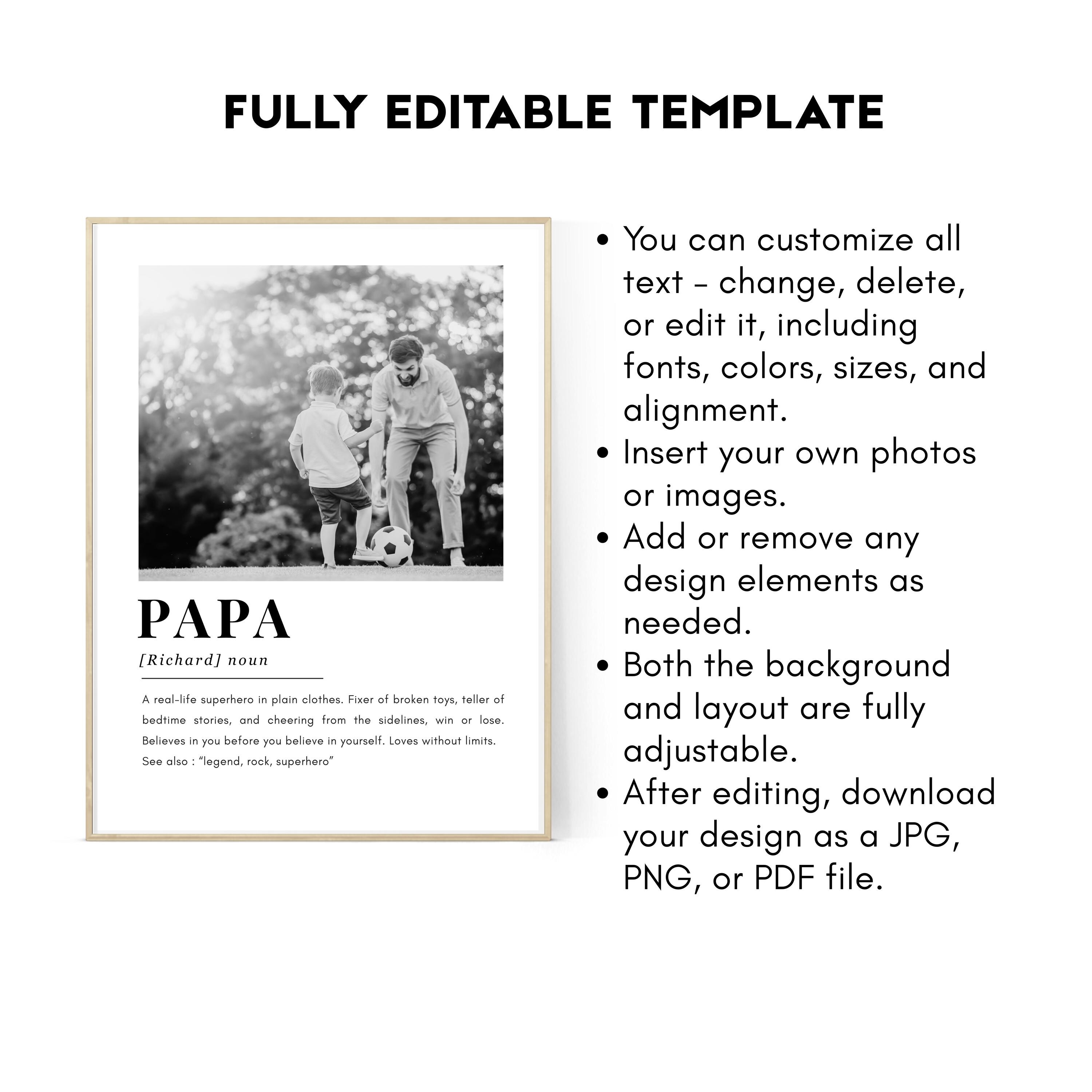 6 Dad Definition Editable Canva Template Bundle, Customizable Father's ...