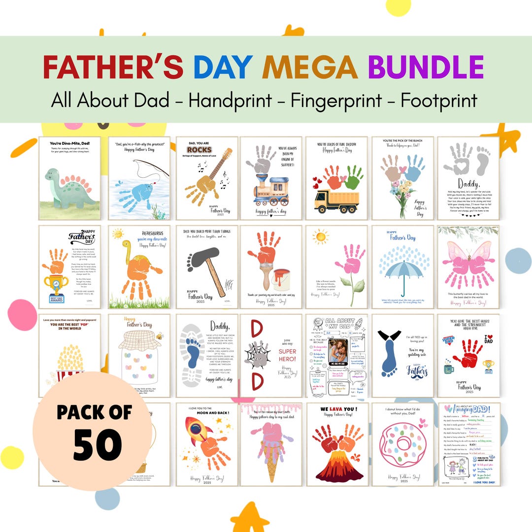 50 Printable Father's Day Design Bundle, Father's Day Handprint ...