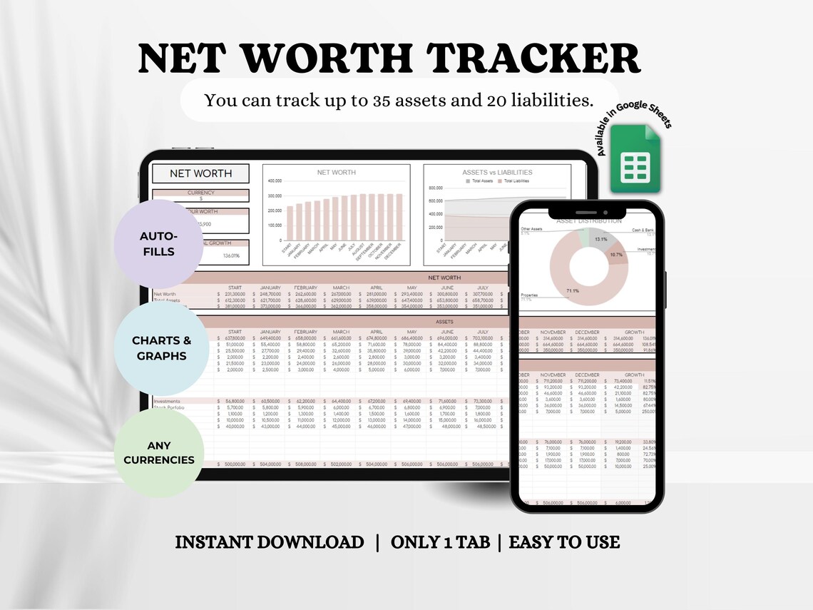 Small Business Net Worth Tracker Spreadsheet Google Sheets, Net Worth ...