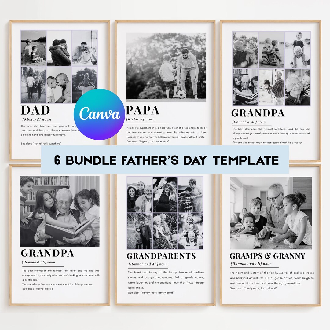 6 Dad Definition Editable Canva Template Bundle, Customizable Father's ...