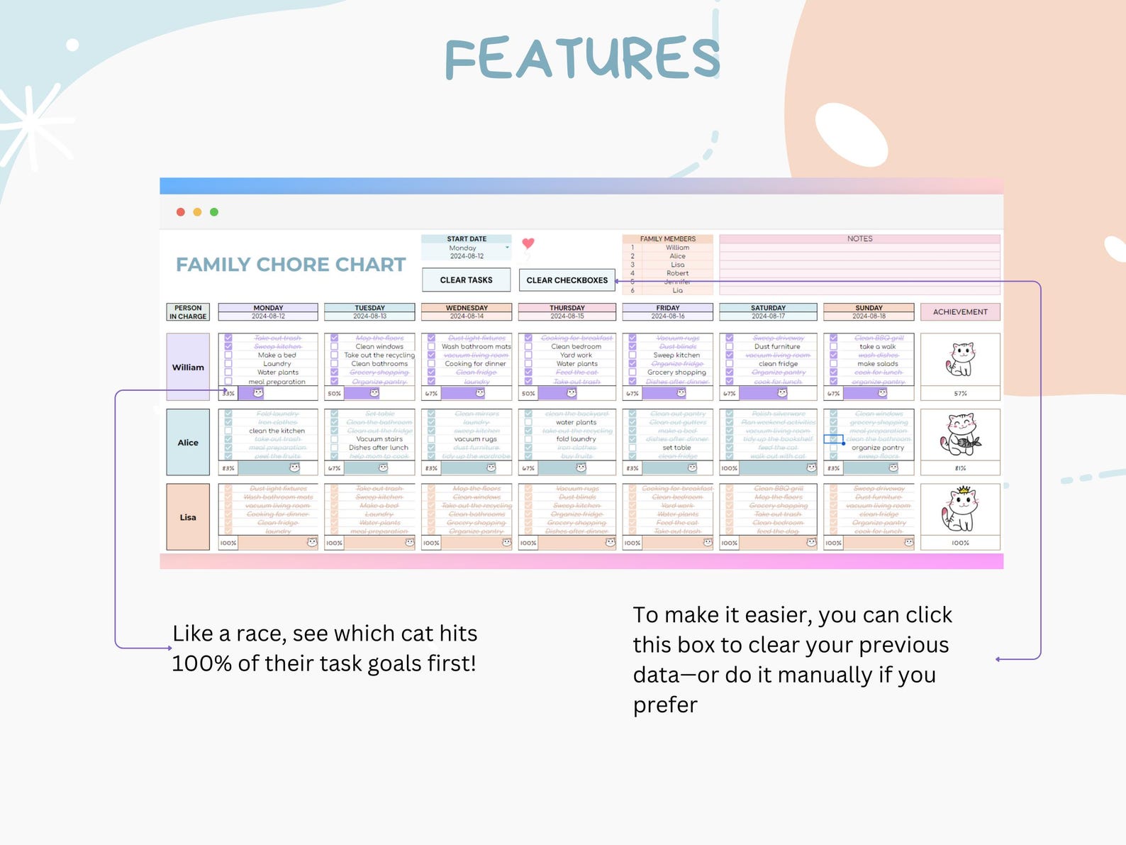 Chore Chart Google Sheet Template Planner, Editable Family Kids Chore ...