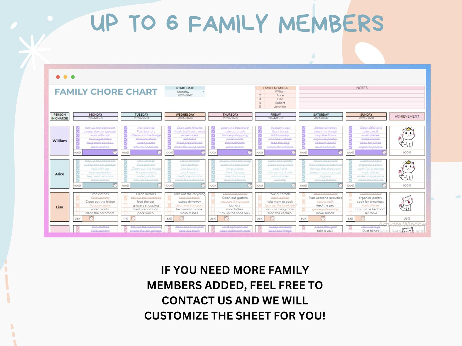 Chore Chart Google Sheet Template Planner, Editable Family Kids Chore ...