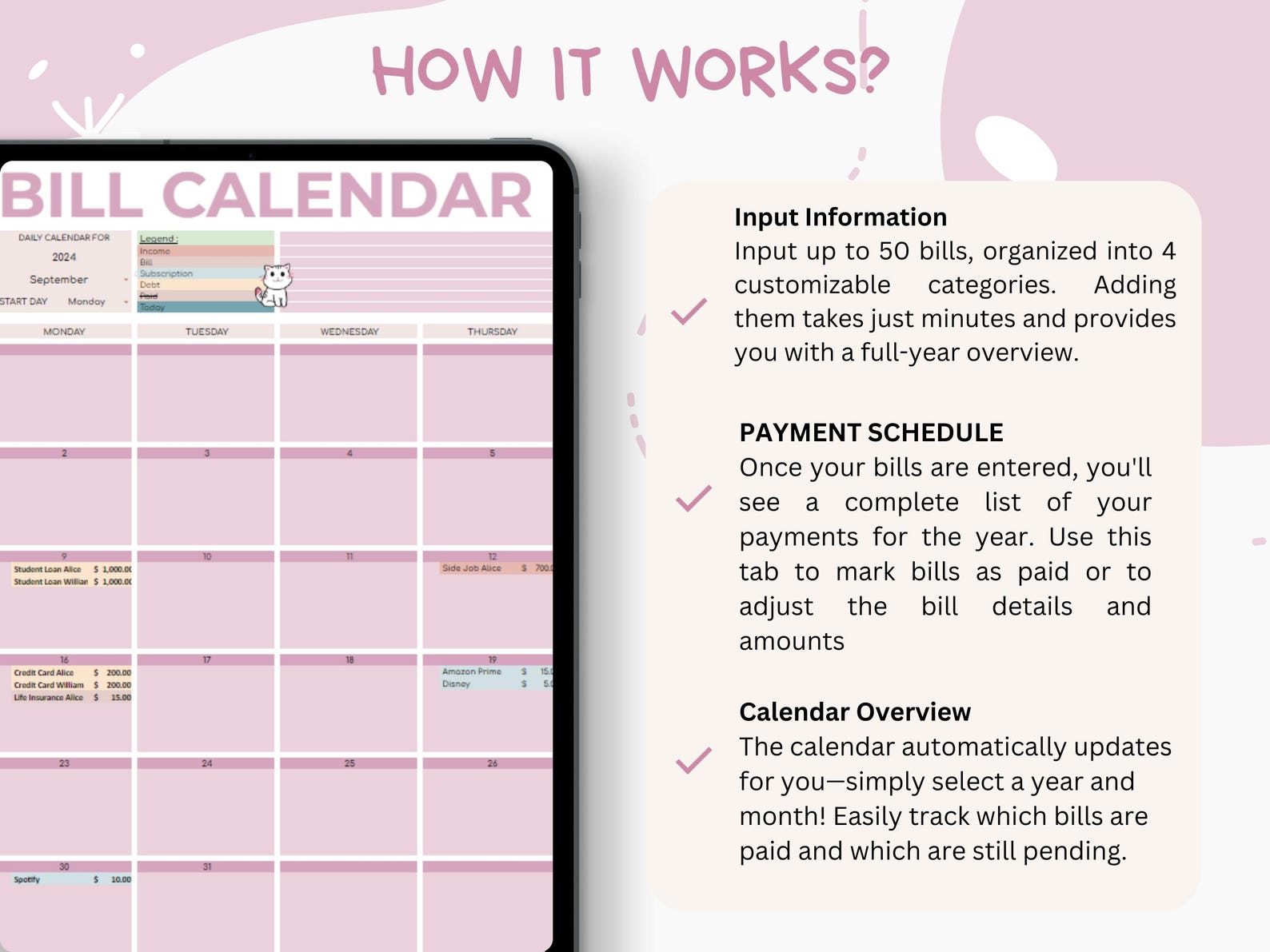 Bill Tracker Spreadsheet, Monthly Bill Calendar, Google Sheet Bill ...