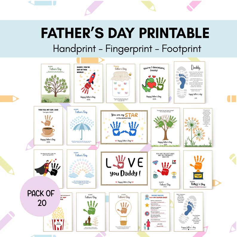Father's Day Printable Bundle, Father's Day Handprint Craft, Footprint ...