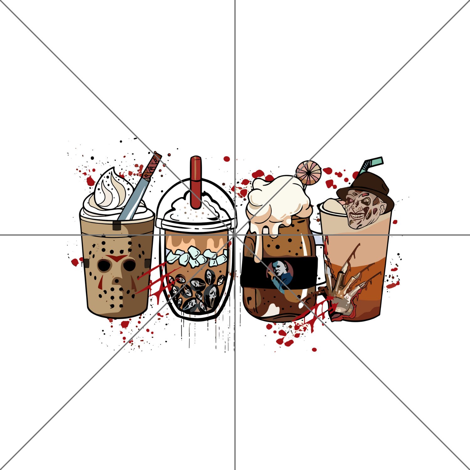 Coffee Cups PNG, Horror Movie Coffee Latte Png, Horror Movie Characters ...
