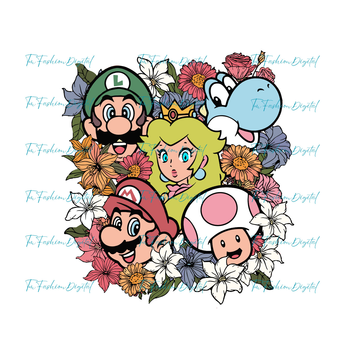 Floral Super Mario Characters Png, Mario and Friends Png, Super Mario ...