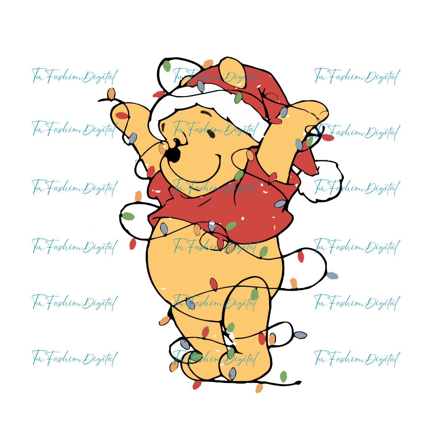 Winnie the Pooh Christmas Png, Santa Pooh Bear Christmas Lights Png ...