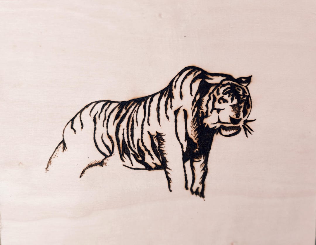 TIGER on Wood Panel, Drawing of TIGER Pyrography. - Etsy
