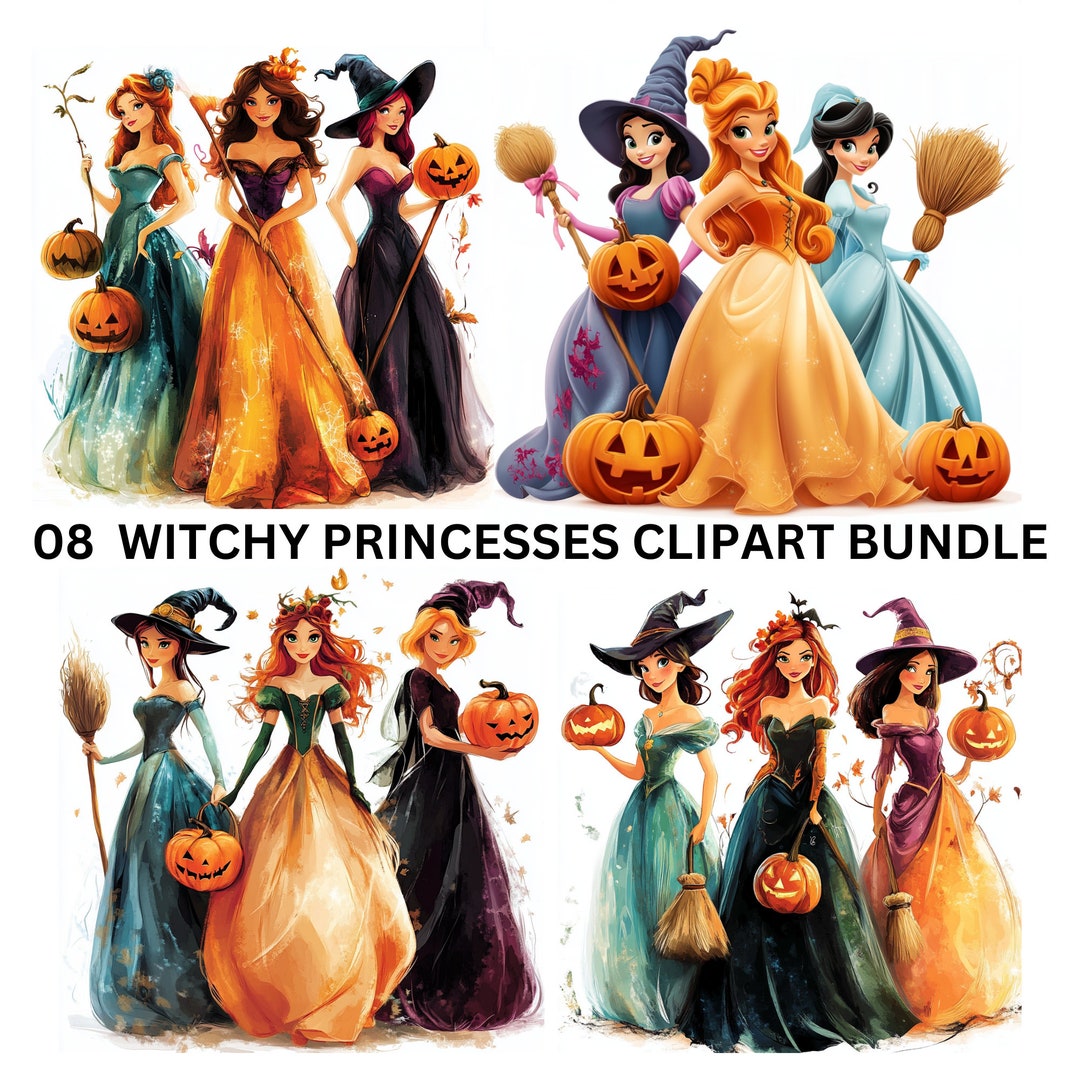 08 Witchy Princesses Halloween Clipart Bundle Princesses Clipart ...