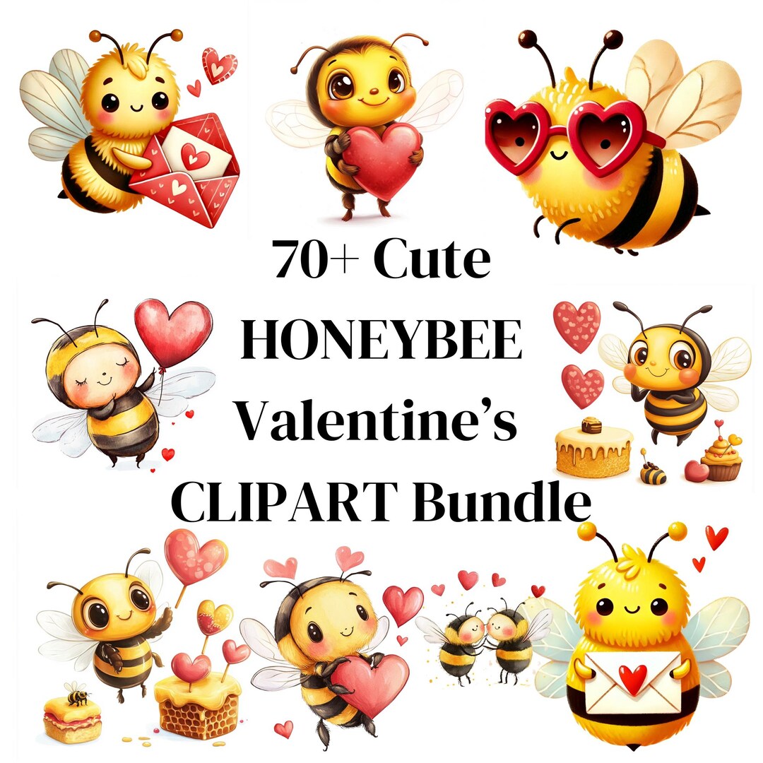 70 Watercolor Cute Bees Valentine Clipart Png, Summer Bee Nursery ...