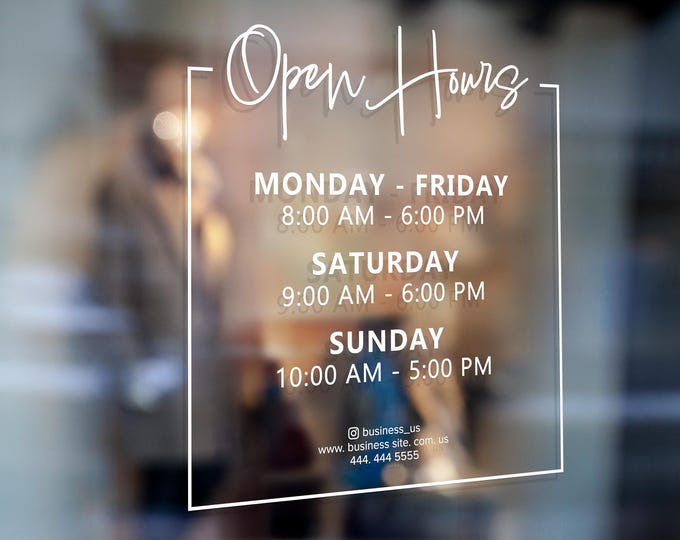 Store Hours Decal - Personalized Window Sign - Business Hours - Small ...
