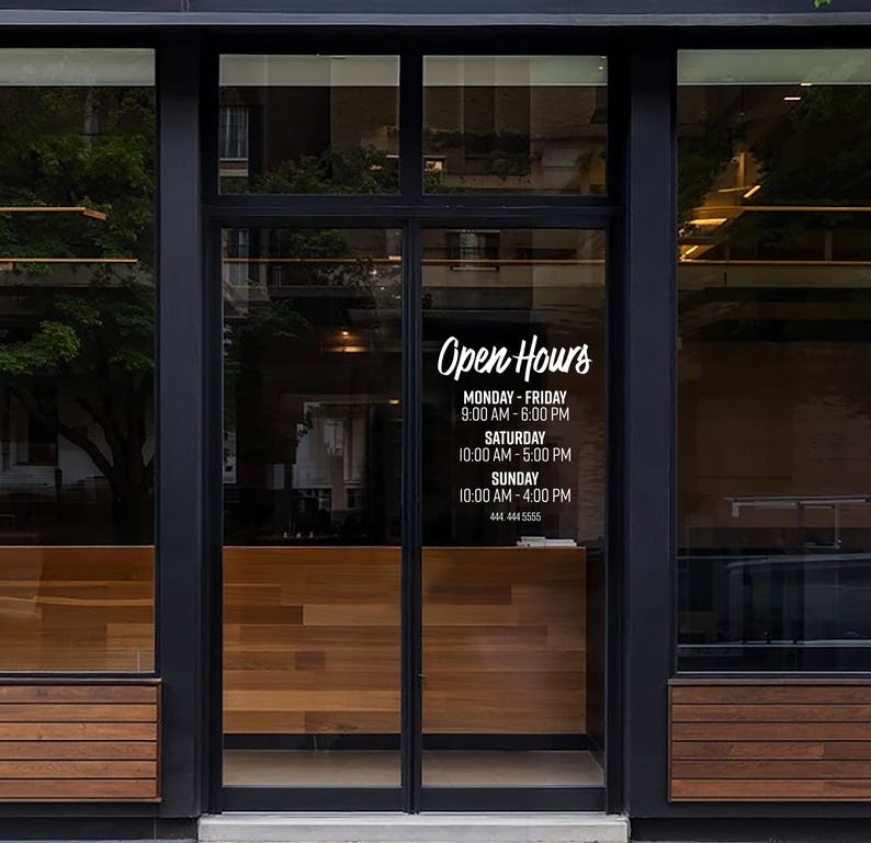 Store Hours Decal - Personalized Custom Window Hours Sign - Business ...