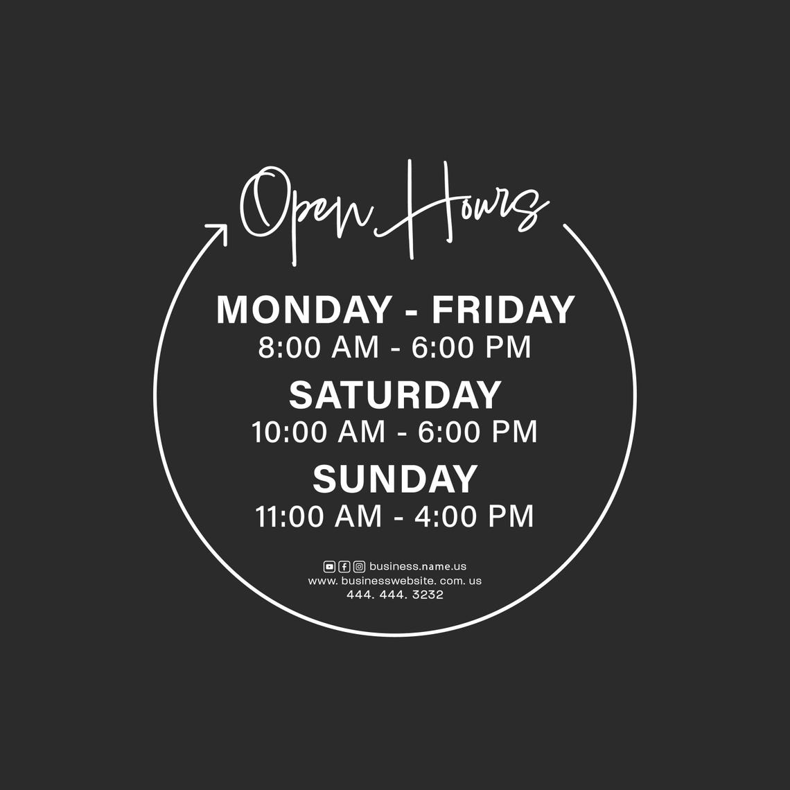 Personalized Store Hours Decal - Custom Window Sign for Business or ...