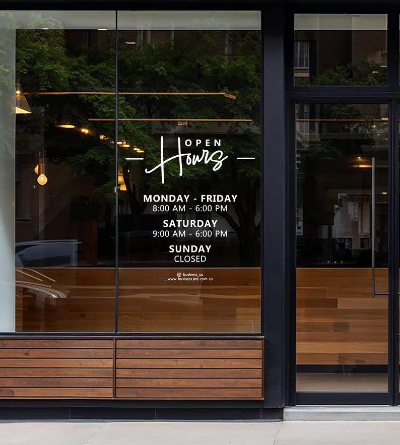 Personalized Business Hours Decal - Custom Store Hours Window Sign ...