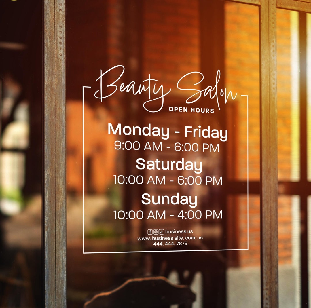 Beauty Salon Window Sign - Open Hours Decal - Business Hours - Manicure ...
