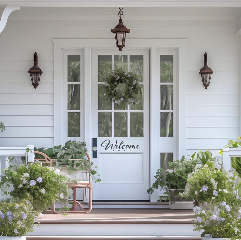 Welcome Home Front Door Decal. Transparent Vinyl Sticker on the Door of ...
