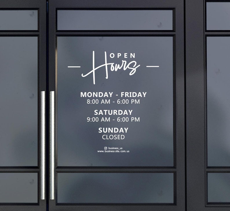 Personalized Business Hours Decal - Custom Store Hours Window Sign ...