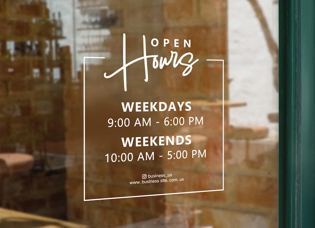 Personalized Business Hours Sign Front Glass Door Decal Hour Sign Vinyl ...