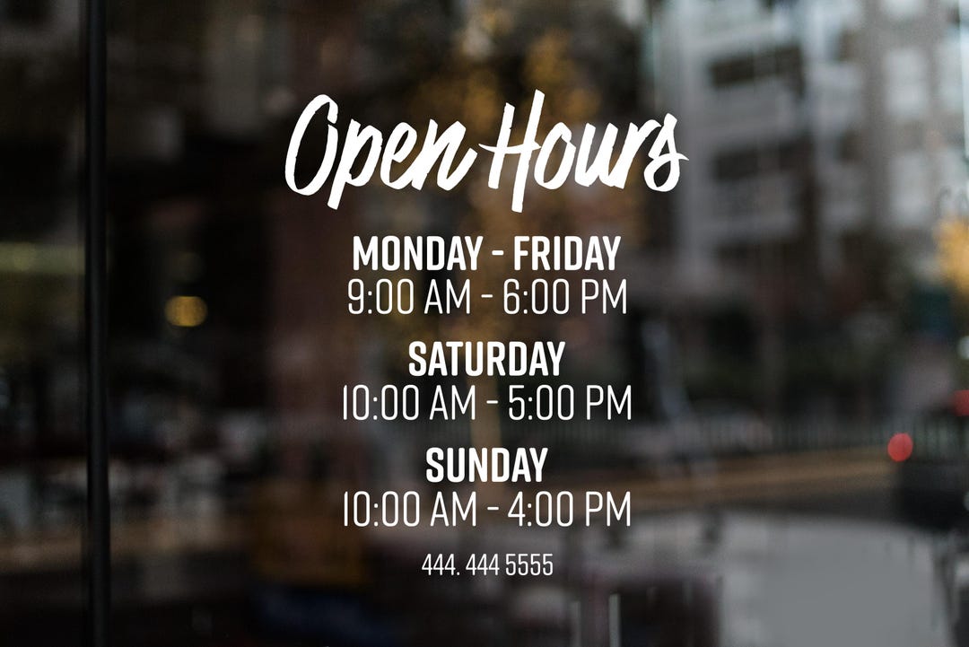 Store Hours Decal - Personalized Custom Window Hours Sign - Business ...