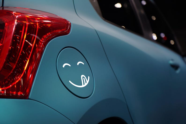 Decal With Smiley Face on Gas Tank Door - Emoji Craving Tasty Fuel ...