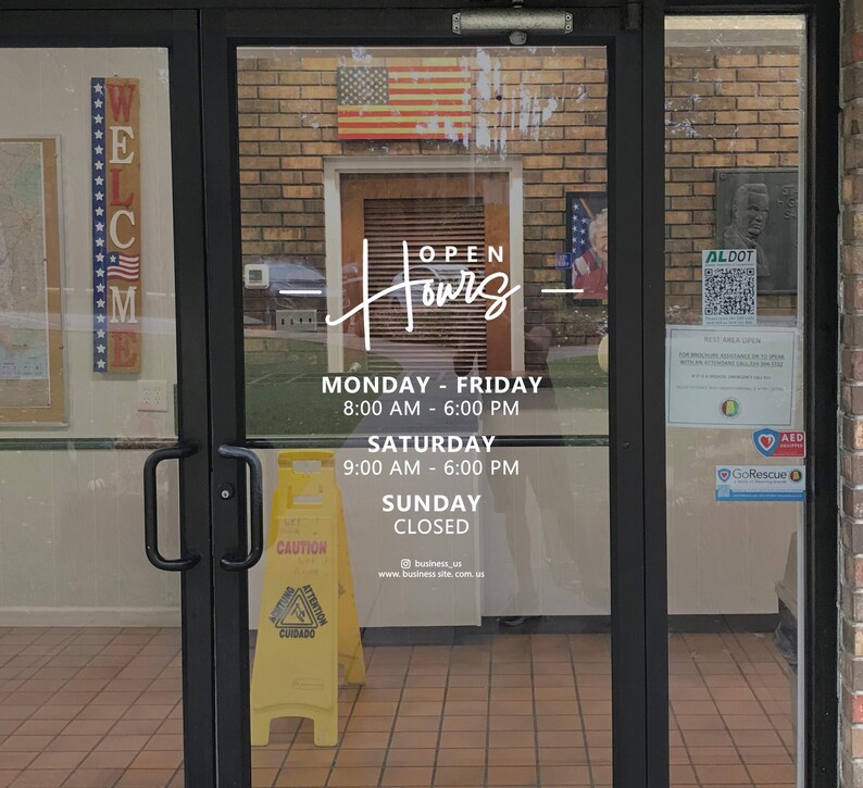 Personalized Business Hours Decal - Custom Store Hours Window Sign ...