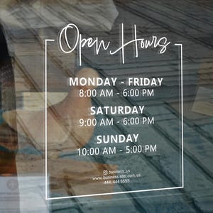 Store Hours Decal - Personalized Window Sign - Business Hours - Small ...