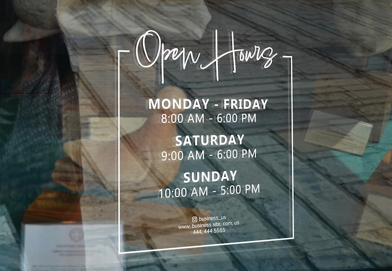 Store Hours Decal - Personalized Window Sign - Business Hours - Small ...