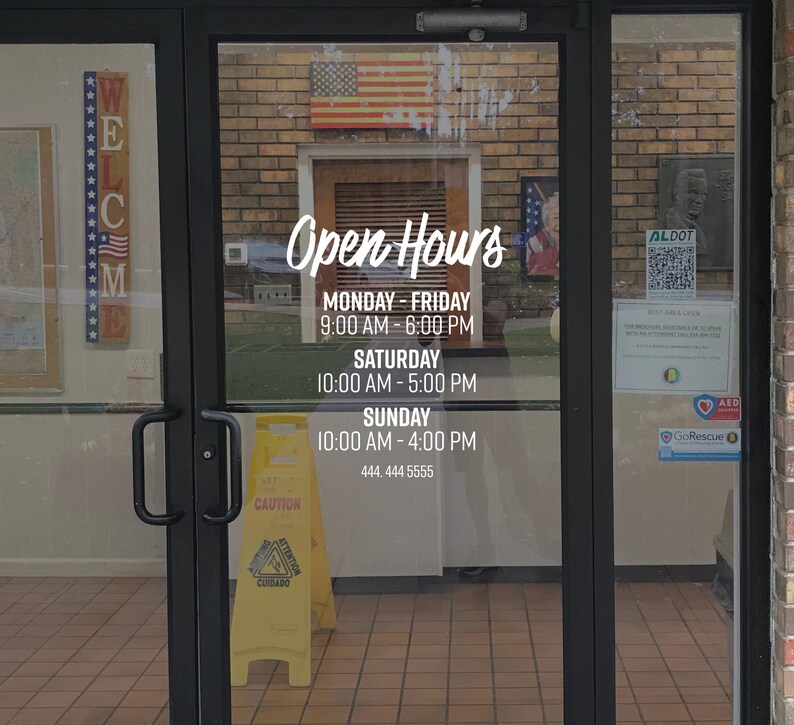 Store Hours Decal - Personalized Custom Window Hours Sign - Business ...