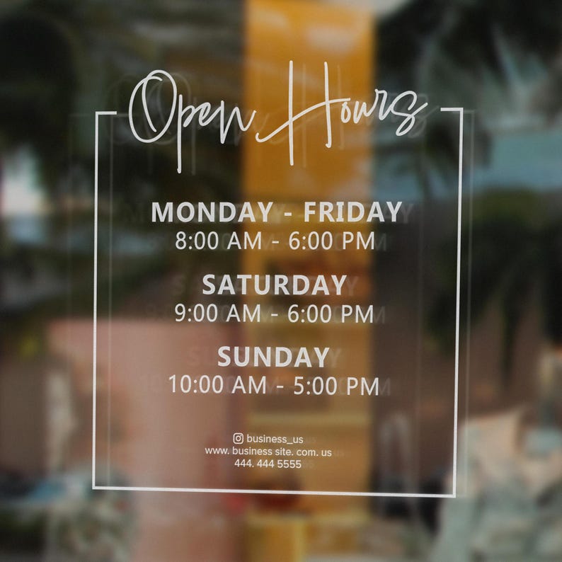 Store Hours Decal - Personalized Window Sign - Business Hours - Small ...