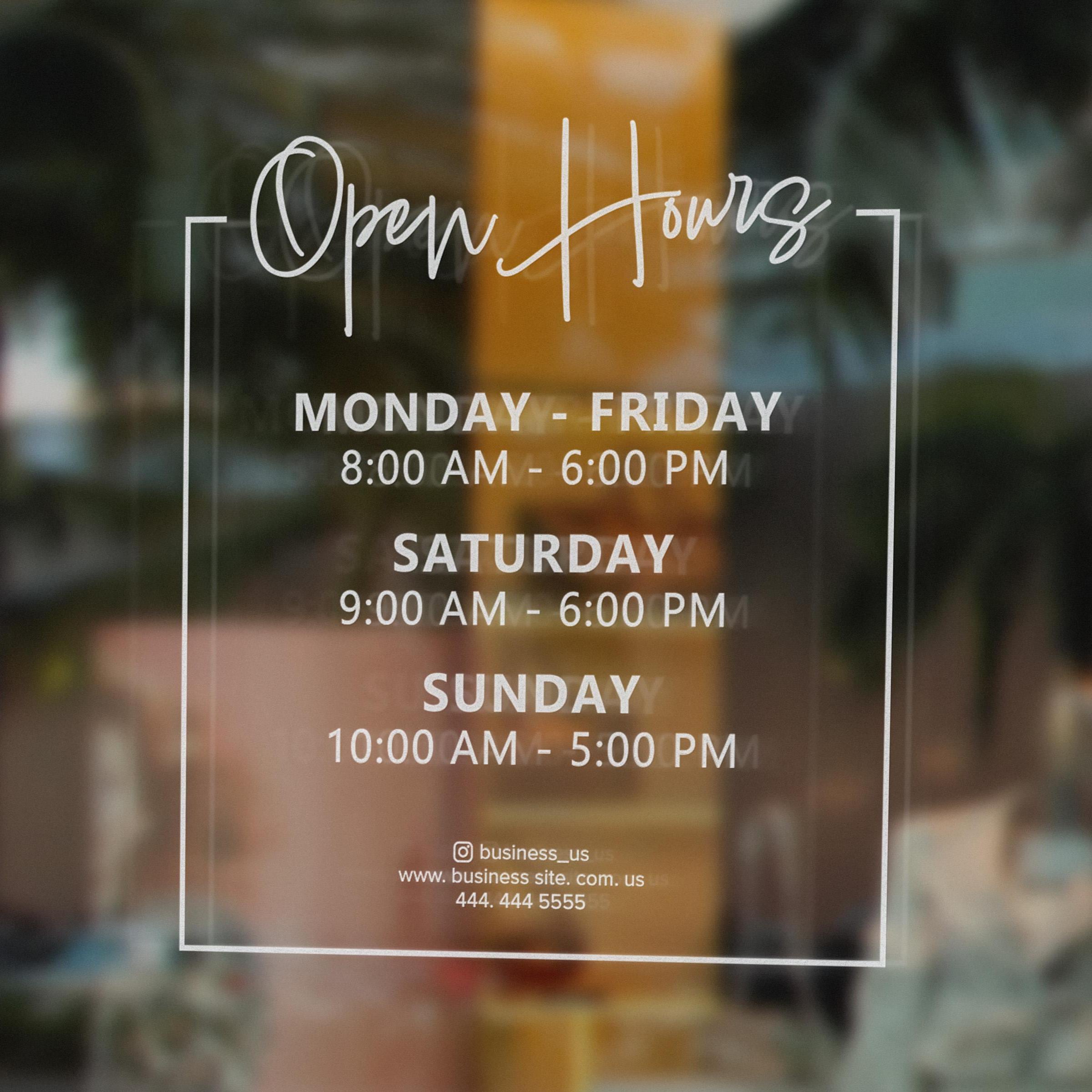 Store Hours Decal - Personalized Window Sign - Business Hours - Small ...