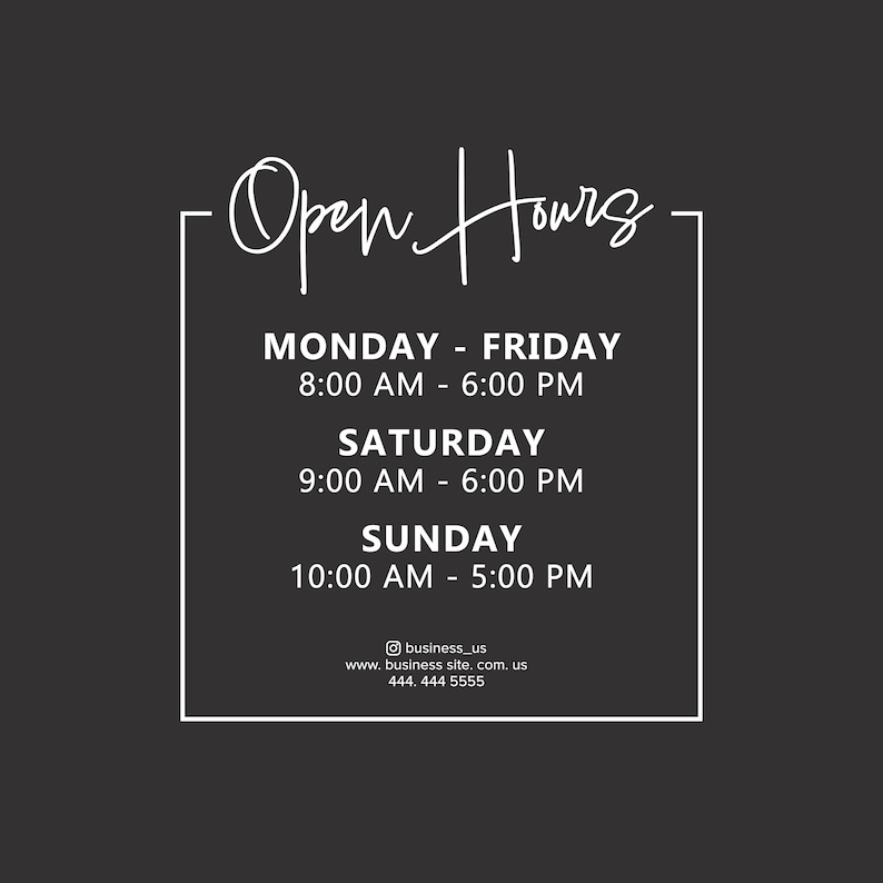 Store Hours Decal - Personalized Window Sign - Business Hours - Small ...