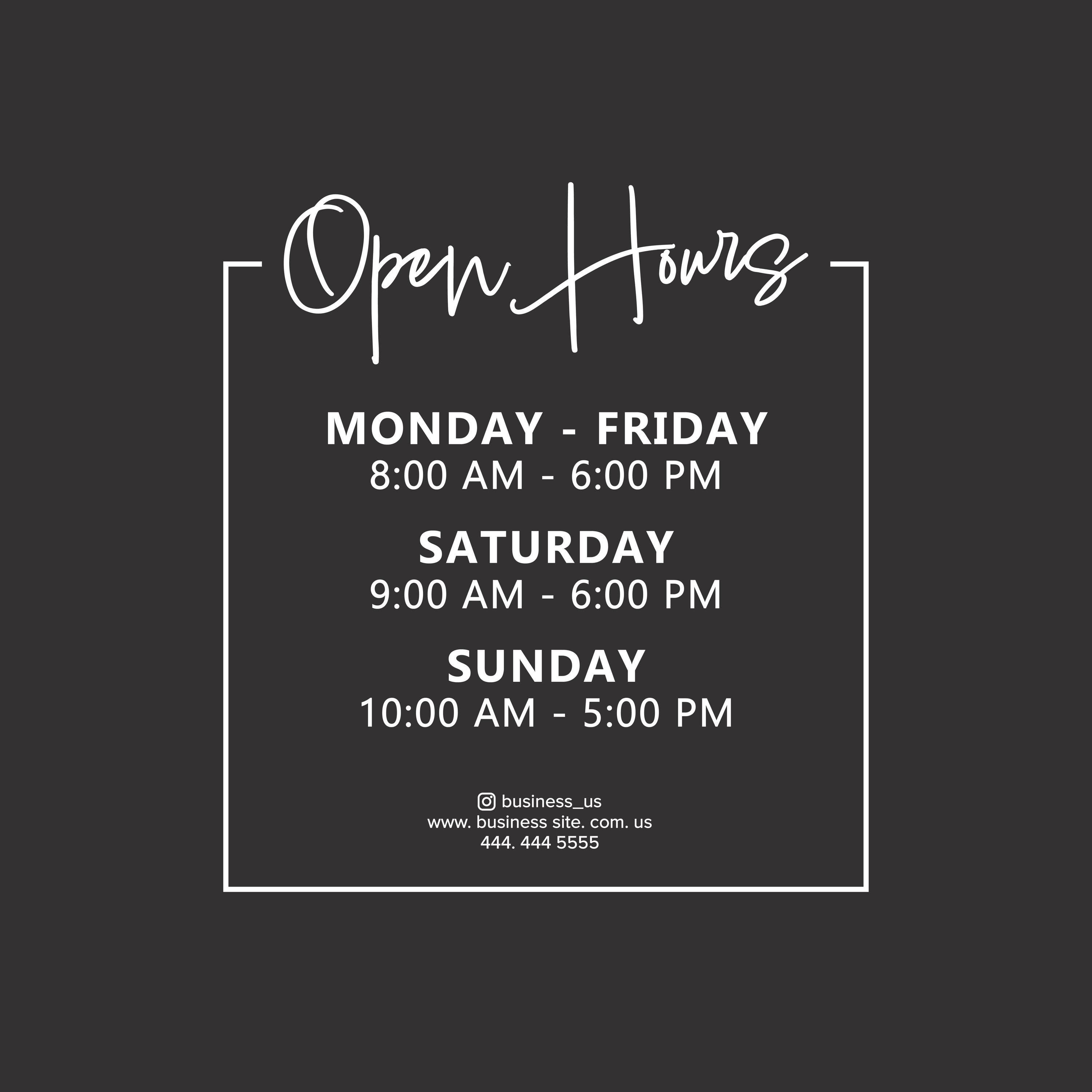 Store Hours Decal - Personalized Window Sign - Business Hours - Small ...