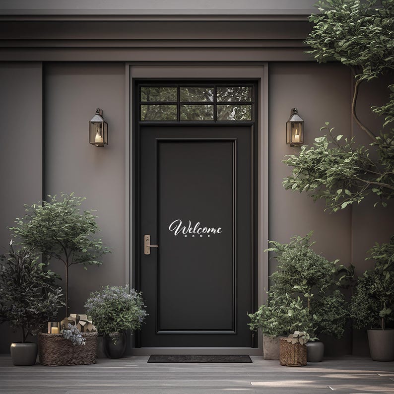 Welcome Home Front Door Decal. Transparent Vinyl Sticker on the Door of ...