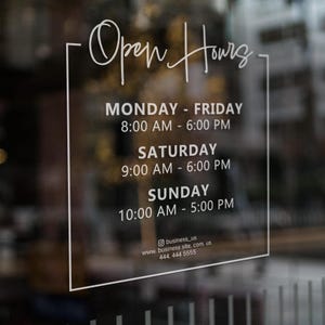Store Hours Decal - Personalized Window Sign - Business Hours - Small ...