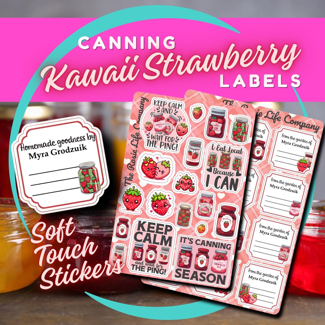 Personalized Kawaii Canning Labels - Strawberry - Etsy