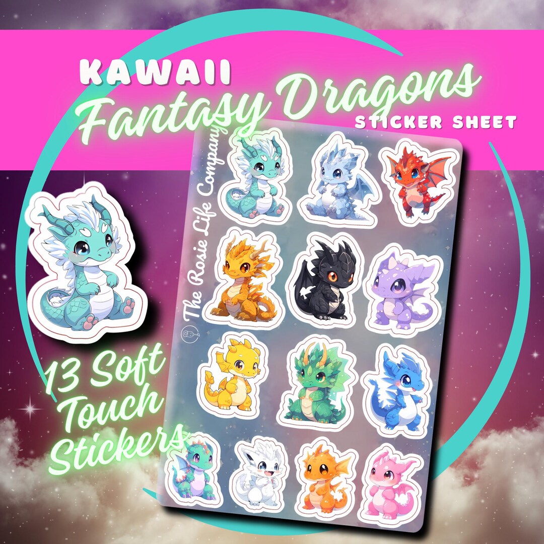 Chibi Fantasy Dragons Sticker Sheet - Etsy