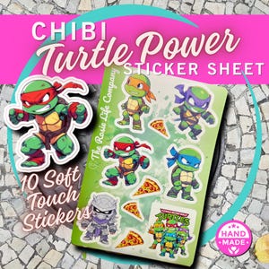 Chibi Turtle Power Sticker Sheet - Etsy