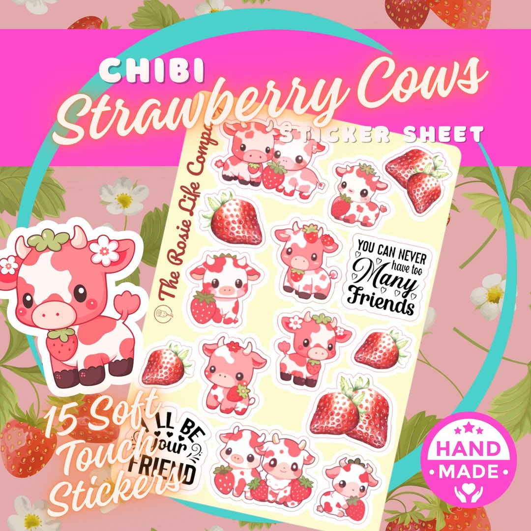 Chibi Strawberry Cows Sticker Sheet - Etsy