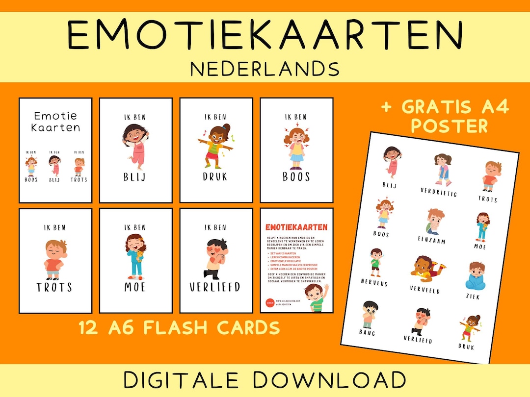 Dutch Emotion Cards Free Poster Flash Cards Montessori Cards Feeling ...