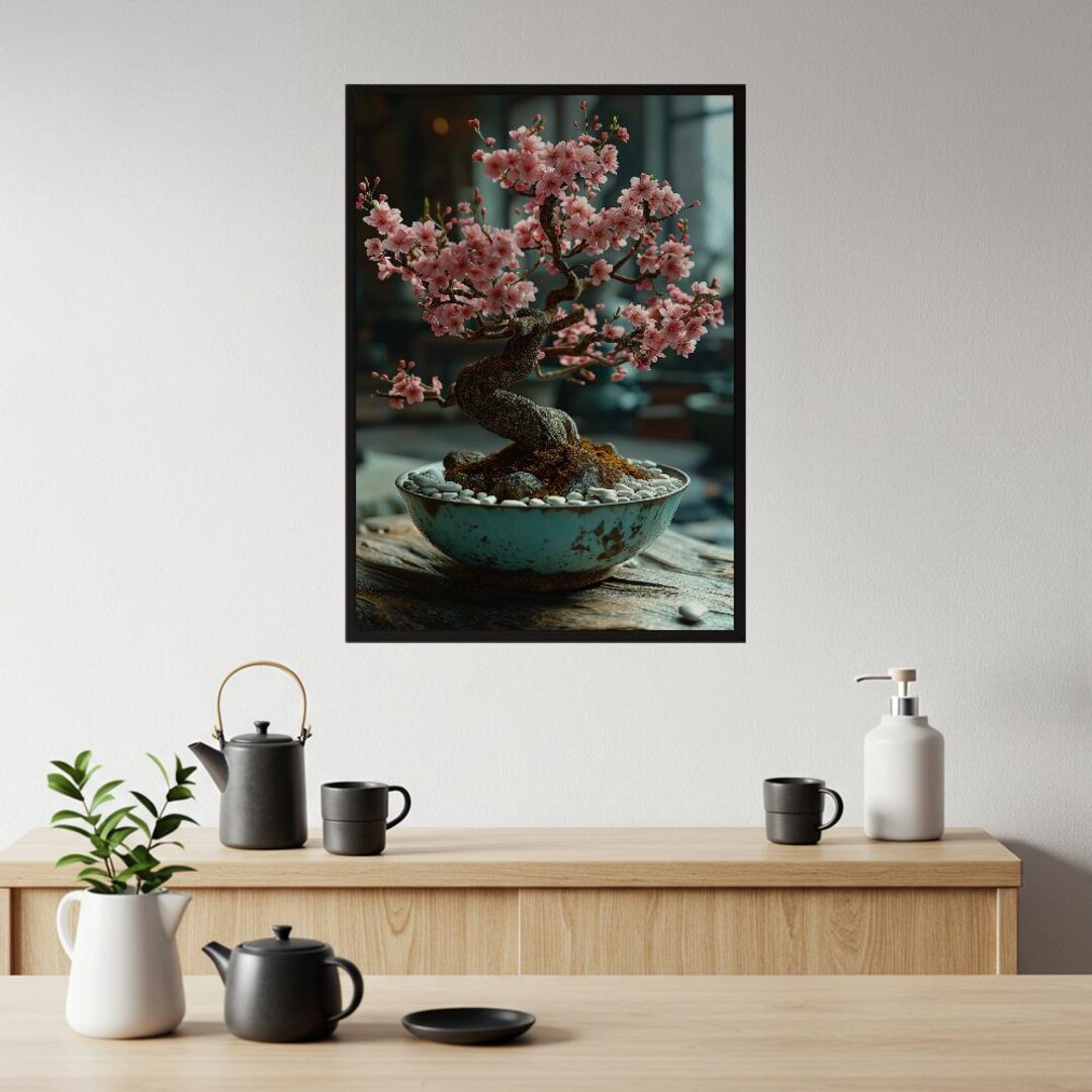 Cherry Blossom Bonsai Tree Poster | Serene Sakura Wall Art | Japanese ...