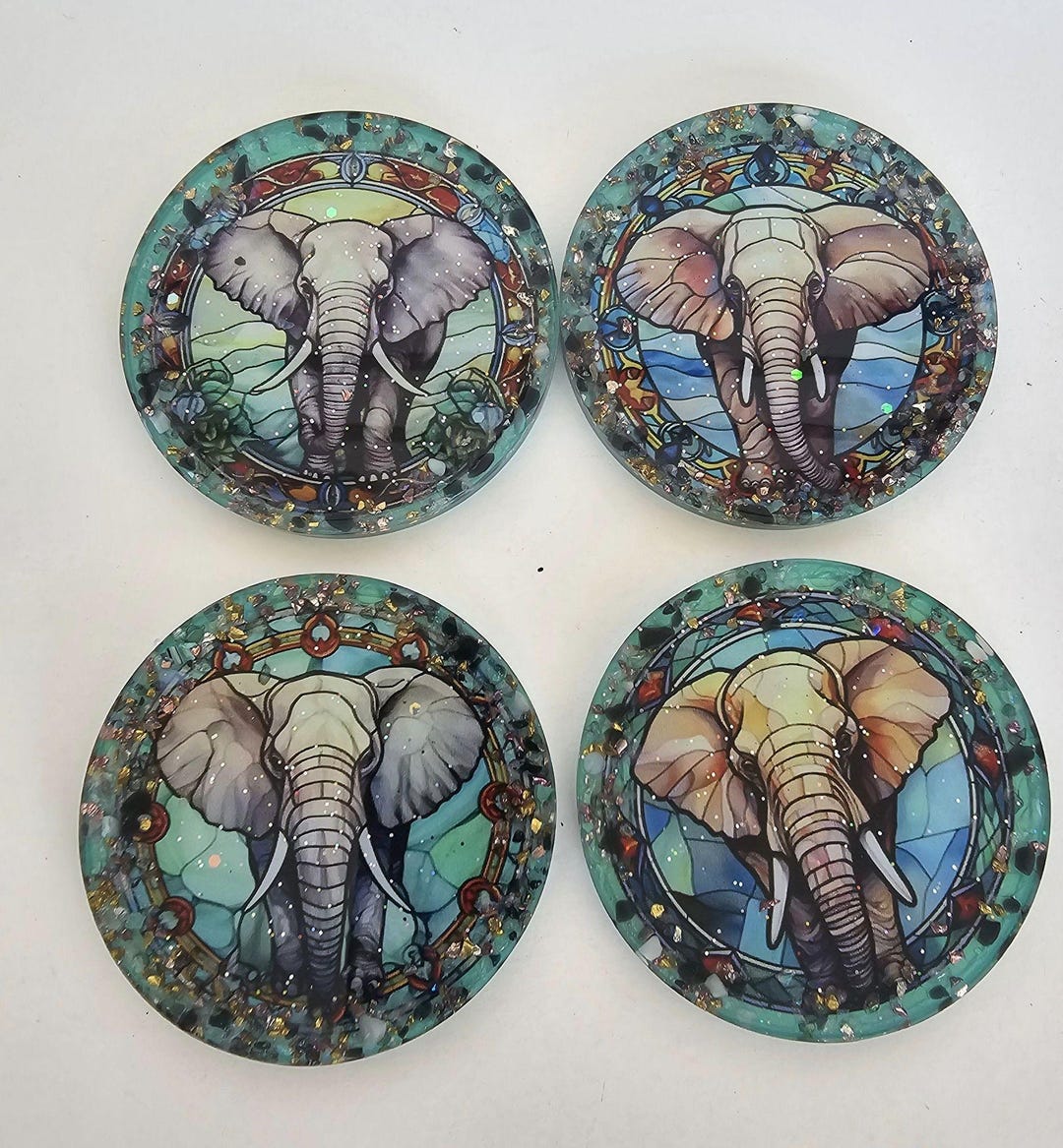 Resin African Elephant Coasters: Stained Glass Style, Set of 4 - Etsy