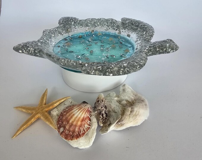 Resin Sea Turtle Bowl Trinket Dish With Embedded Crushed Glass, Aqua ...
