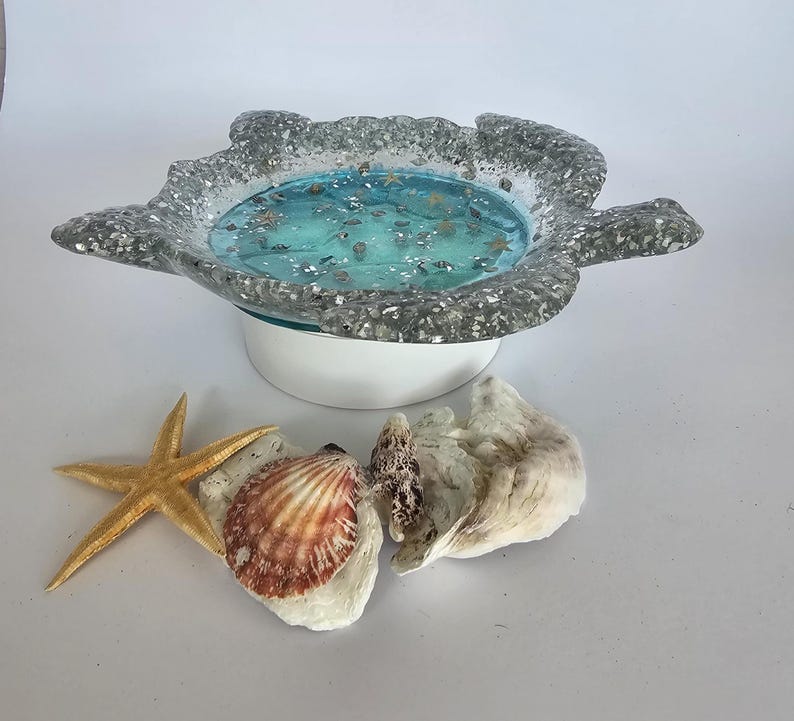 Resin Sea Turtle Bowl Trinket Dish With Embedded Crushed Glass, Aqua ...