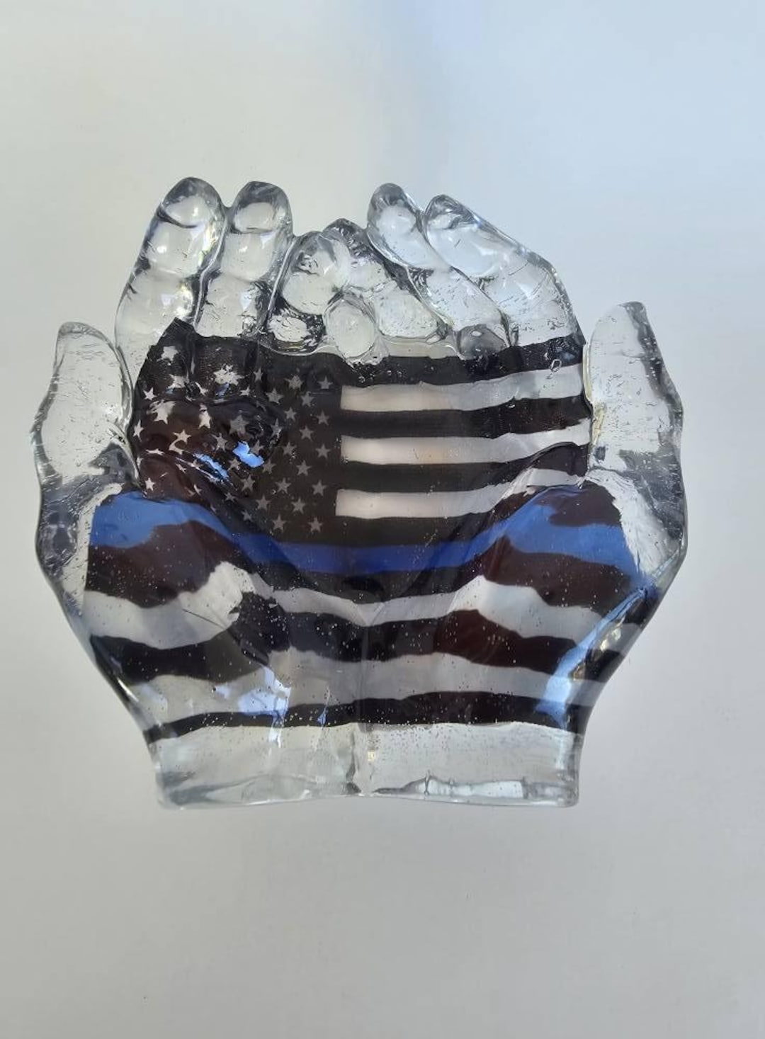 Resin Law Enforcement Police Officer Open Hands With Embedded Blue Line ...