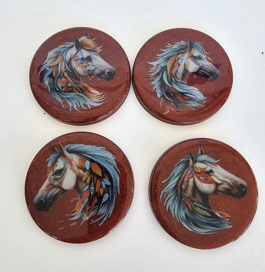 Set of 4 Resin Native American Horse Coasters. Western Decor Horse ...